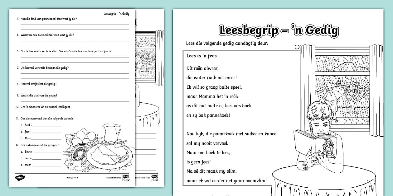 Afrikaans: Bgeripslees - 'n Gedig (teacher made) - Twinkl
