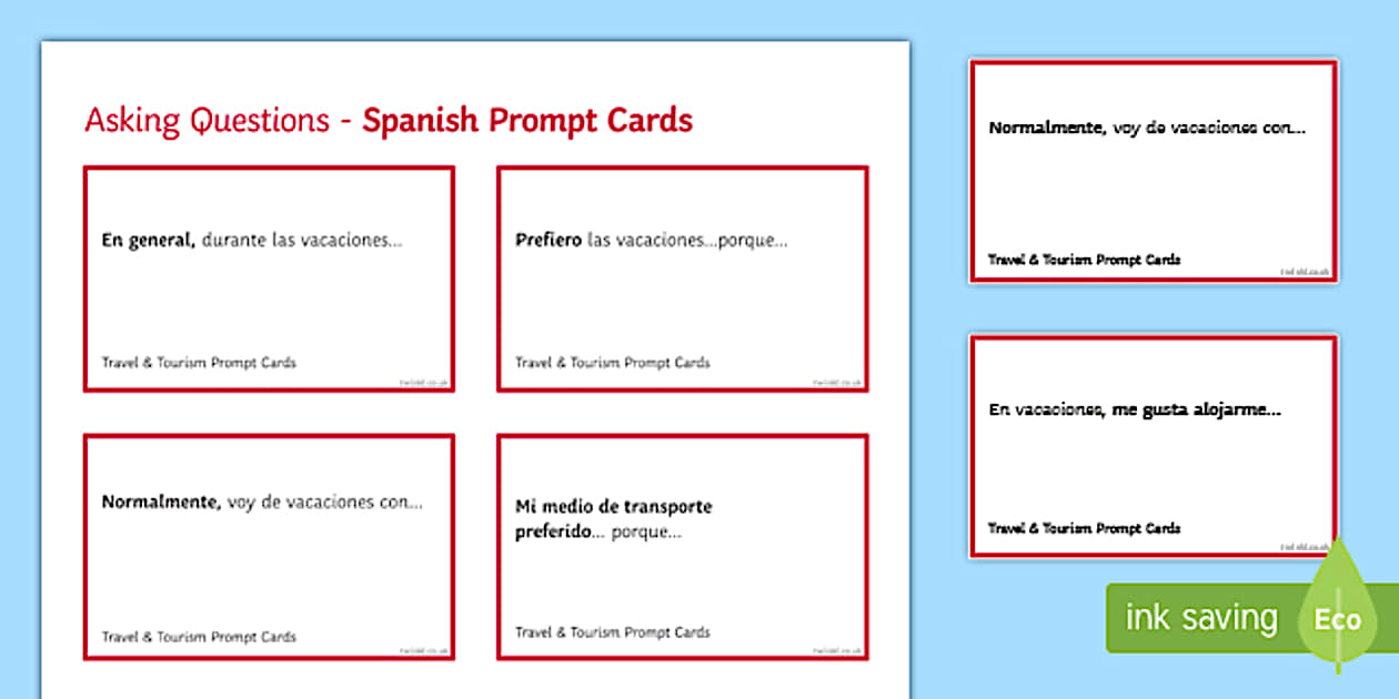 General Conversation Travel & Tourism Question Prompt Cards Spanish