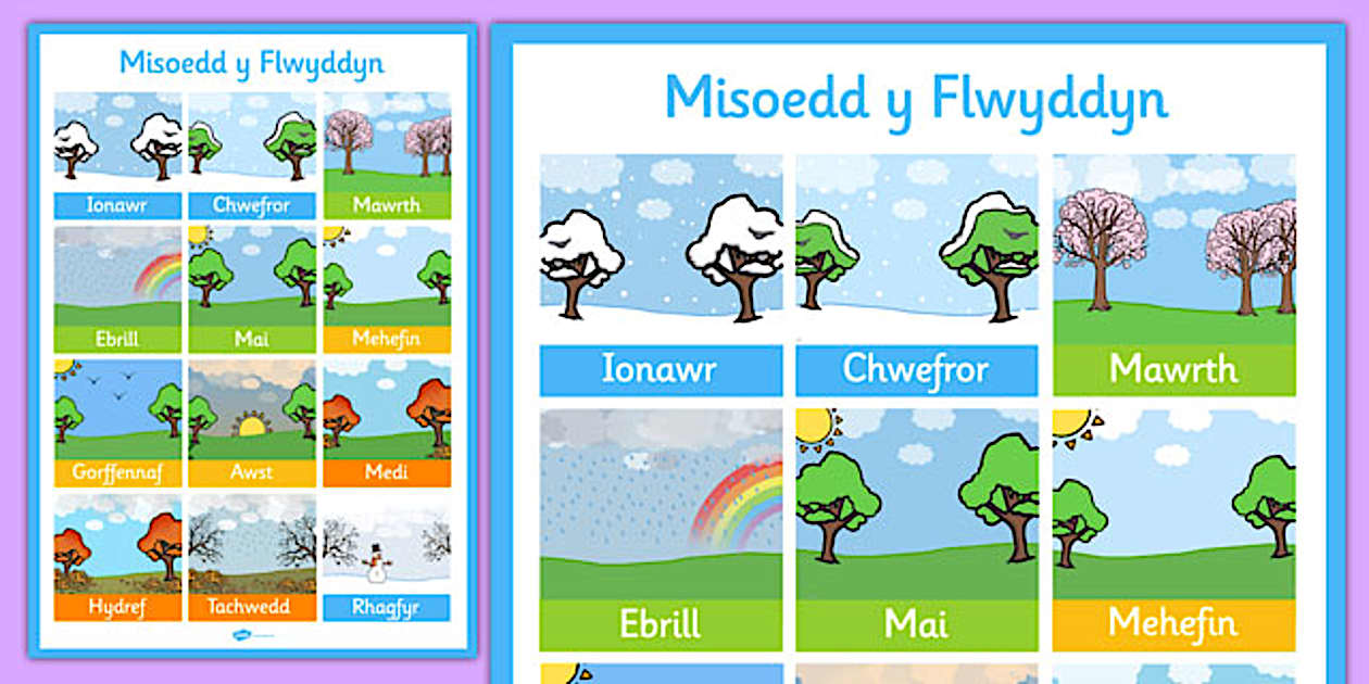 Editable Months of the Year in Welsh Display Poster - Misoedd y Flwyddyn
