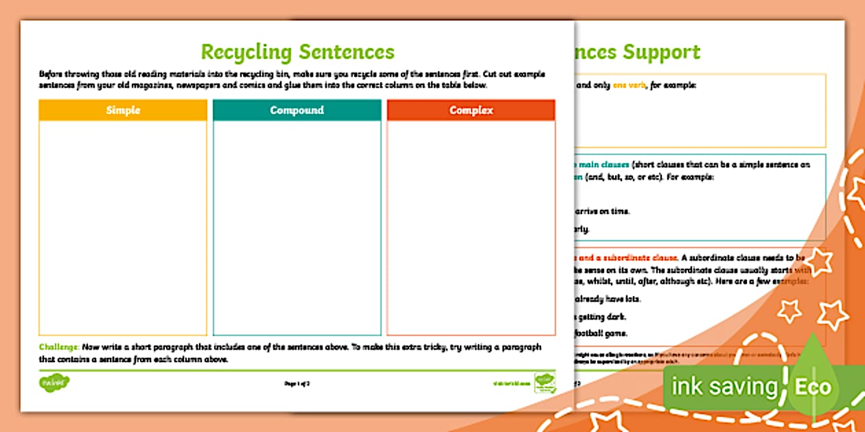 Recycling Sentences Activity (teacher made) - Twinkl