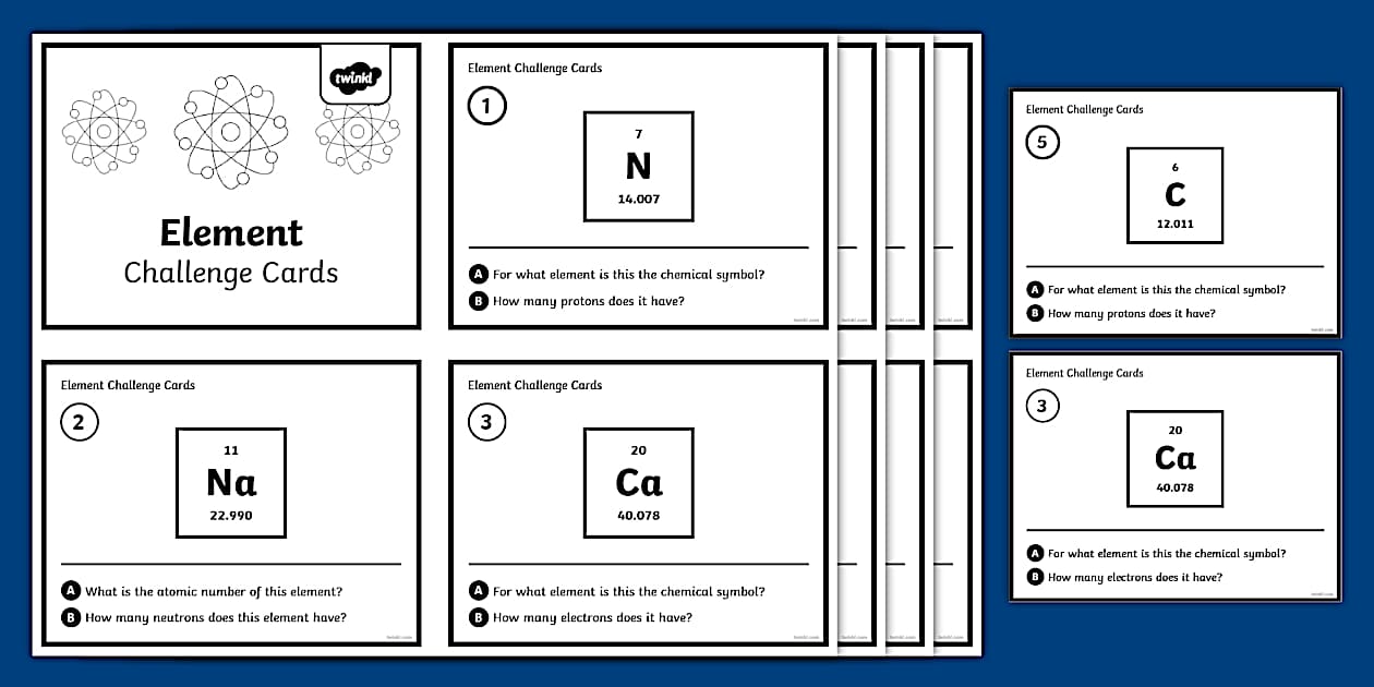 Elements of the Periodic Table Challenge Cards - Twinkl