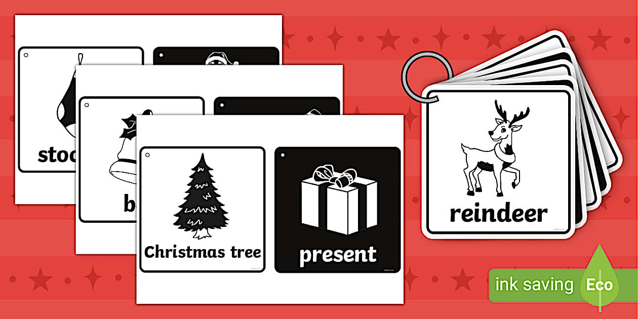Black and White Picture and Word Flashcards: Christmas
