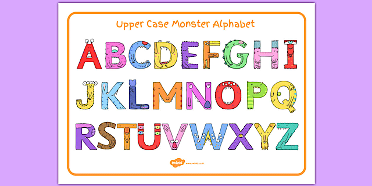 Black and White Upper Case Monster Alphabet Image Mat