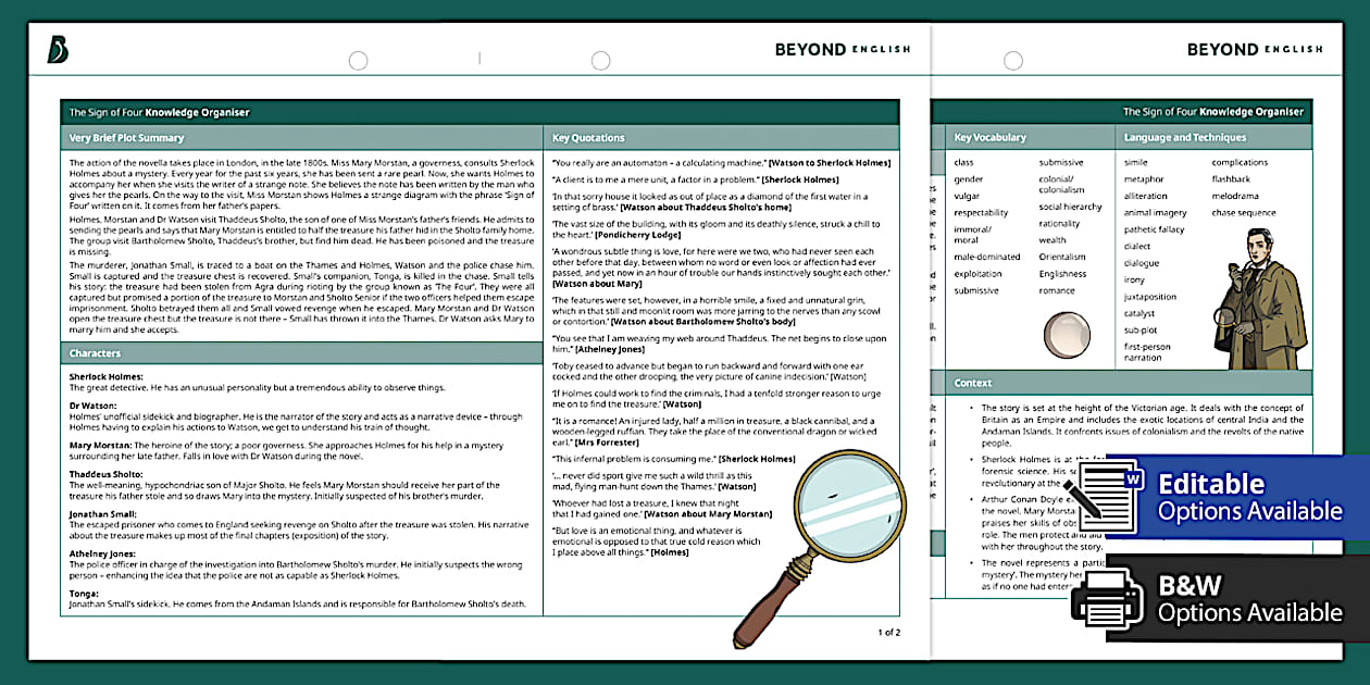 GCSE 'The Sign of Four' Knowledge Organizer (Teacher-Made)