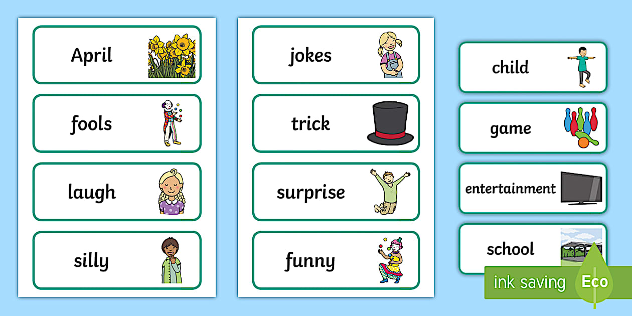 April Fools' Day Key Vocabulary Display Labels - Twinkl