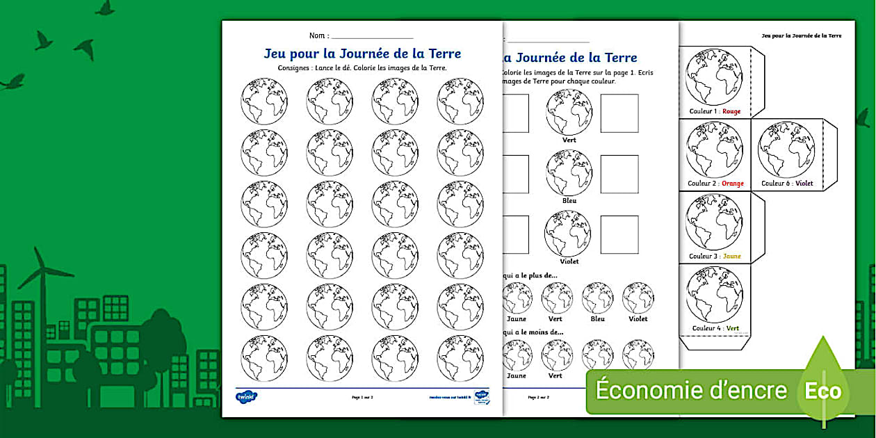 Jeu de dé et coloriage pour la Journée de la Terre