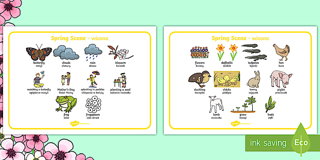 Springtime Scene Word Mat English/Polish - Spring Scene Word Mat