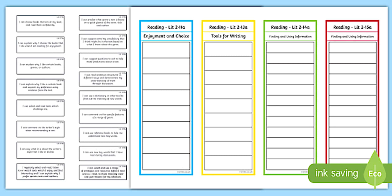 CfE Second Level Reading Assessment Bookmark (teacher made)