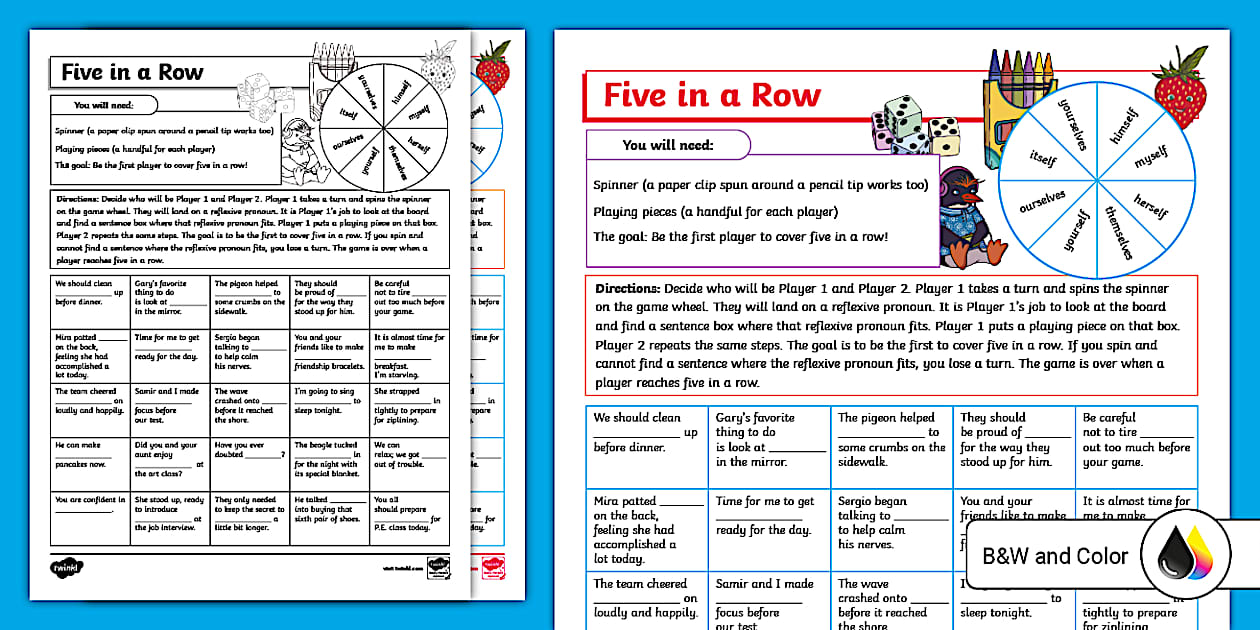 Five in a Row: Reflexive Pronouns Game for ELL Newcomers