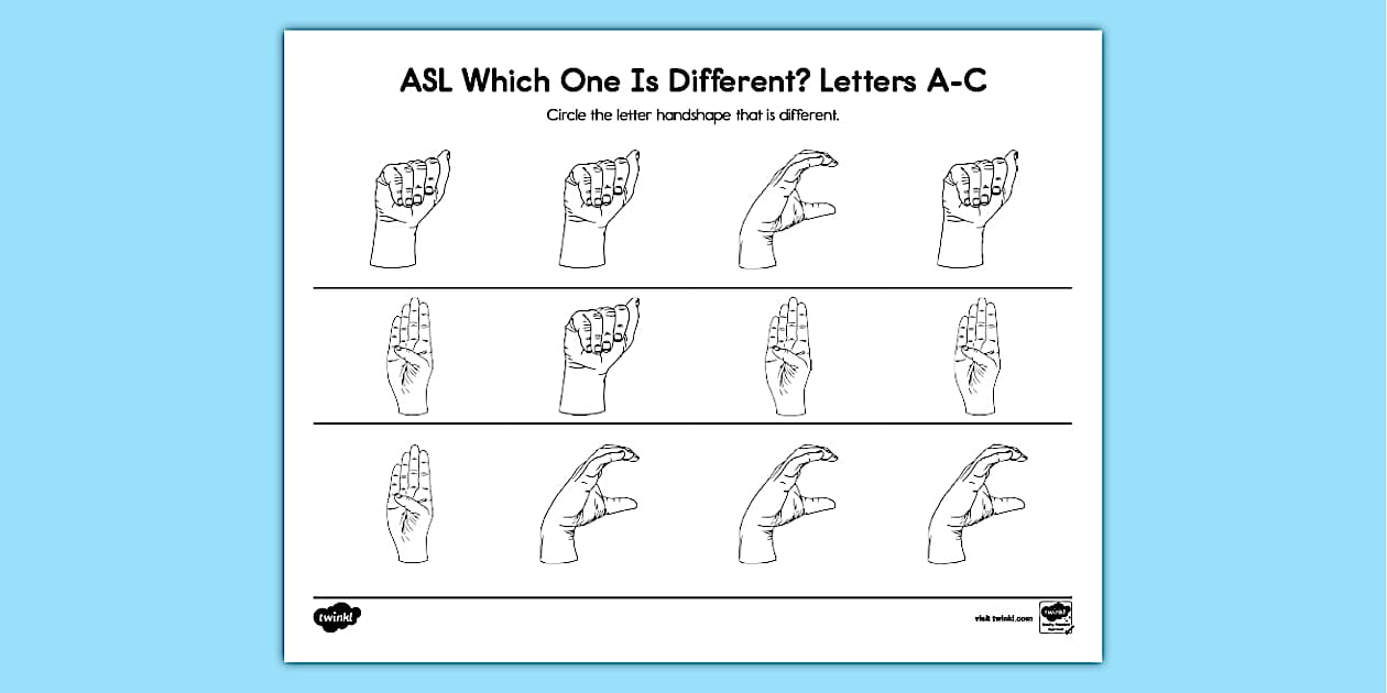 ASL Which One Is Different? Letters A-C Worksheet - Twinkl