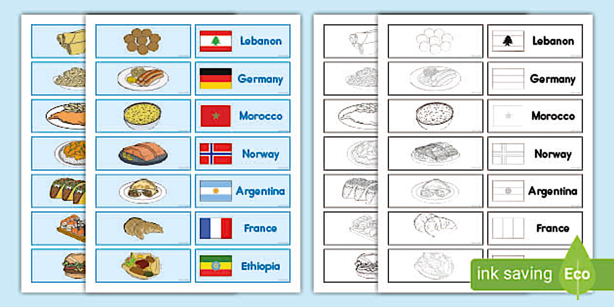 Food Around The World Matching Cards