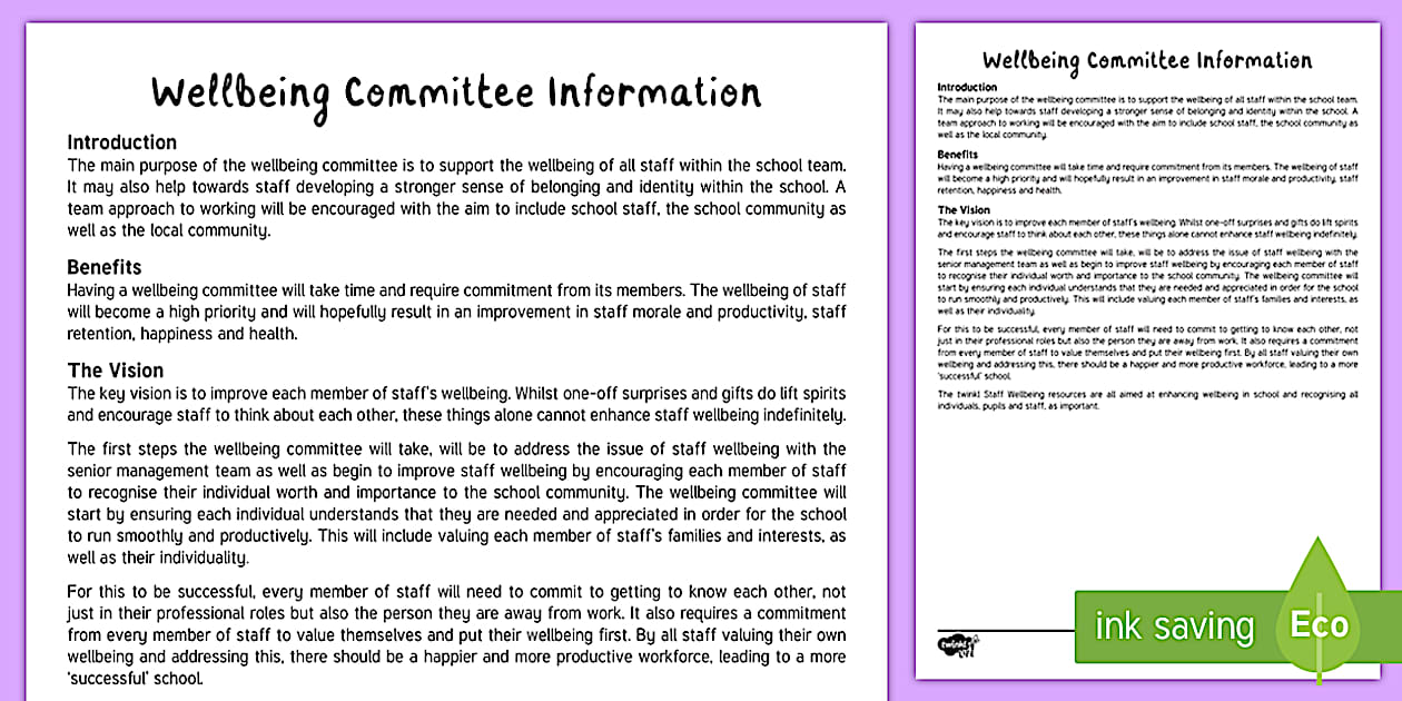 Wellbeing Committee Information Adult Guidance - Twinkl