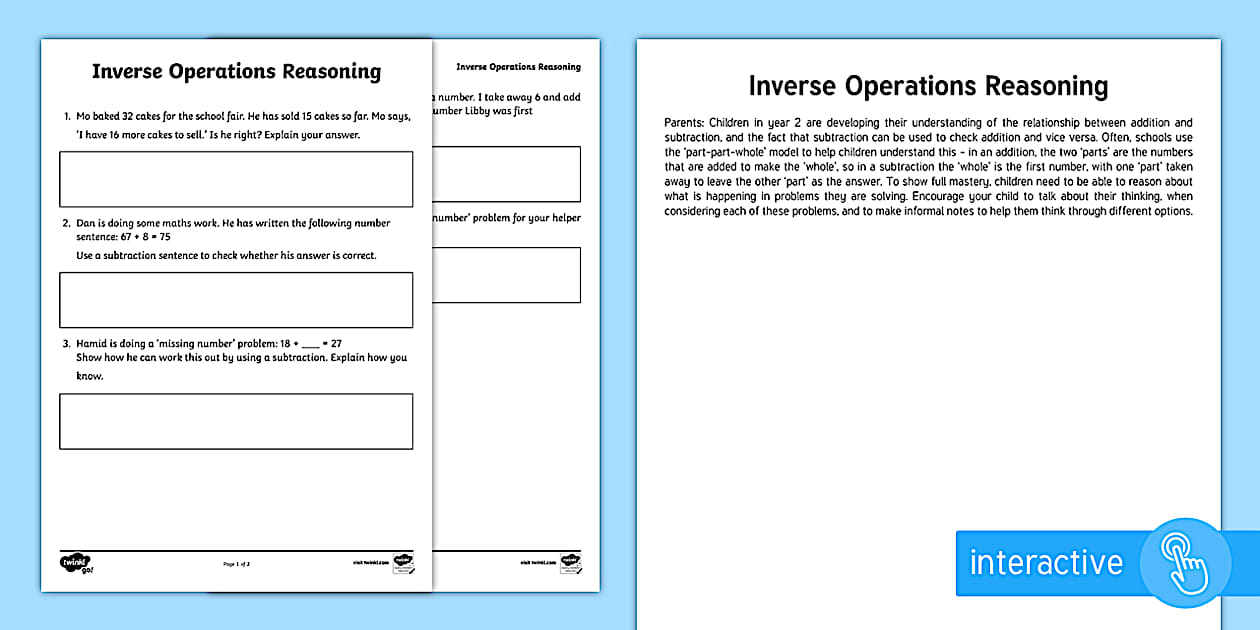Inverse Operations - Reasoning and Problem-Solving - Twinkl