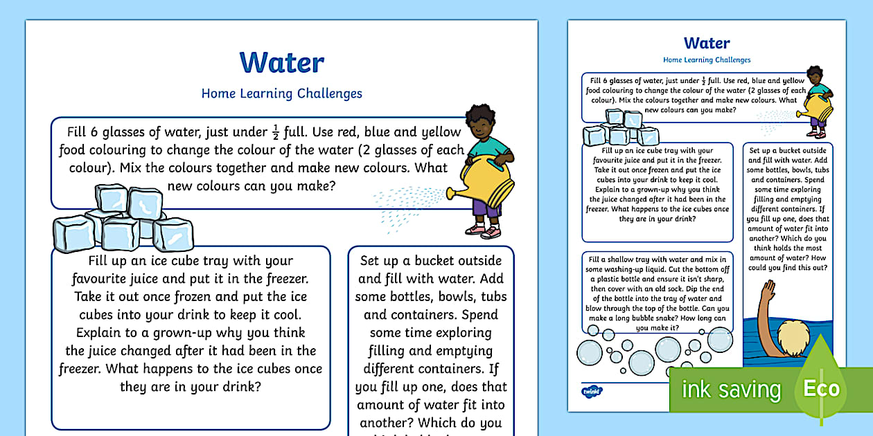EYFS Water Home Learning Challenges Nursery FS1 - Twinkl