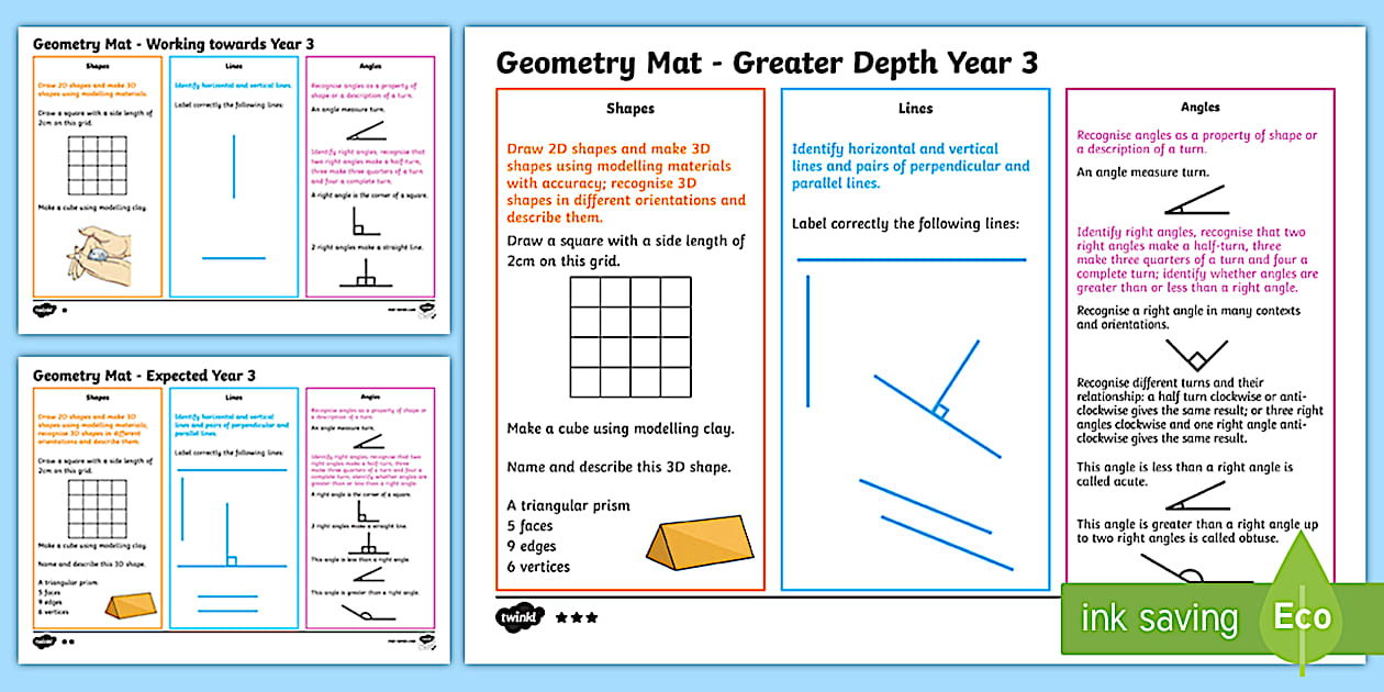 Year 3 Geometry Differentiated Maths Mats (teacher made)
