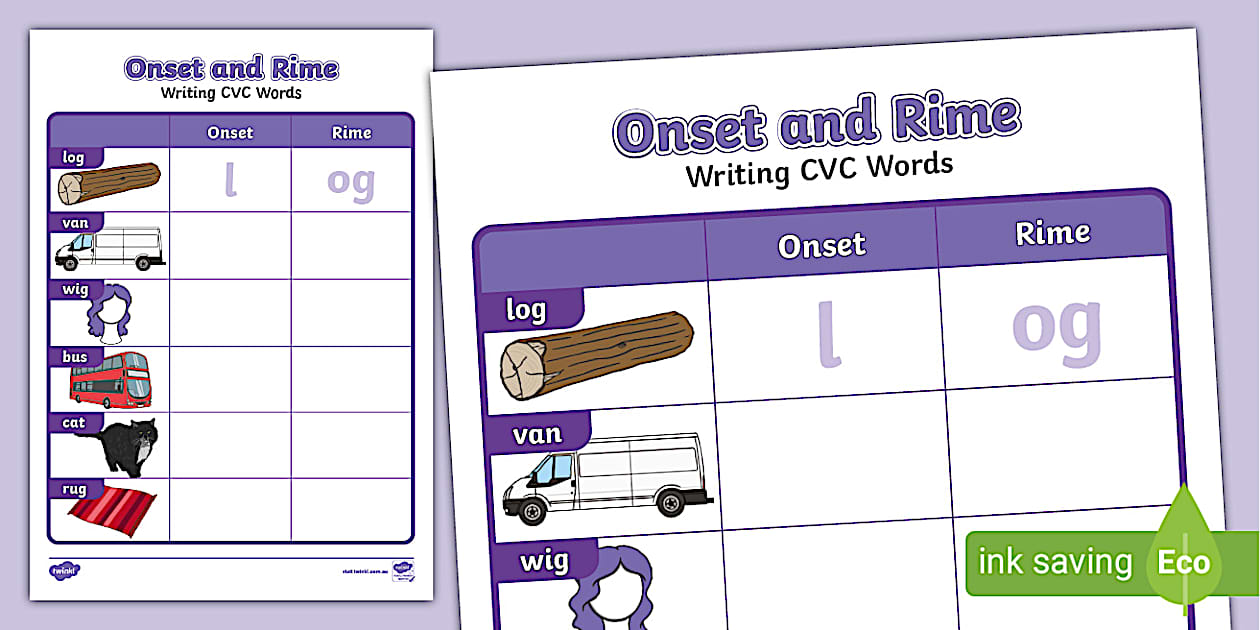 Onset and Rime Writing CVC Activity (teacher made) - Twinkl