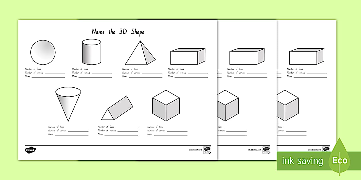 3D Shapes Identification Worksheet for Students - Maths