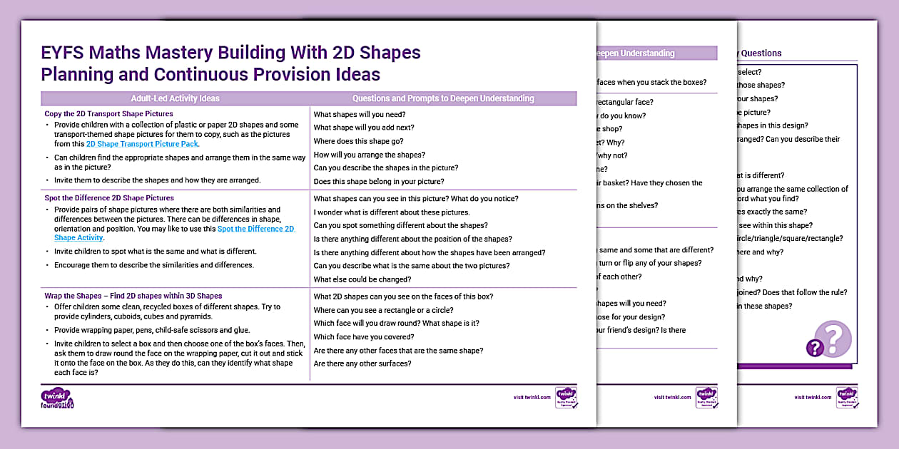 EYFS Maths Mastery Building With 2D Shapes Planning Ideas