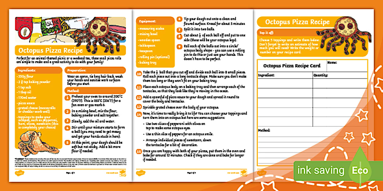 Octopus Pizza Recipe (teacher made) - Twinkl