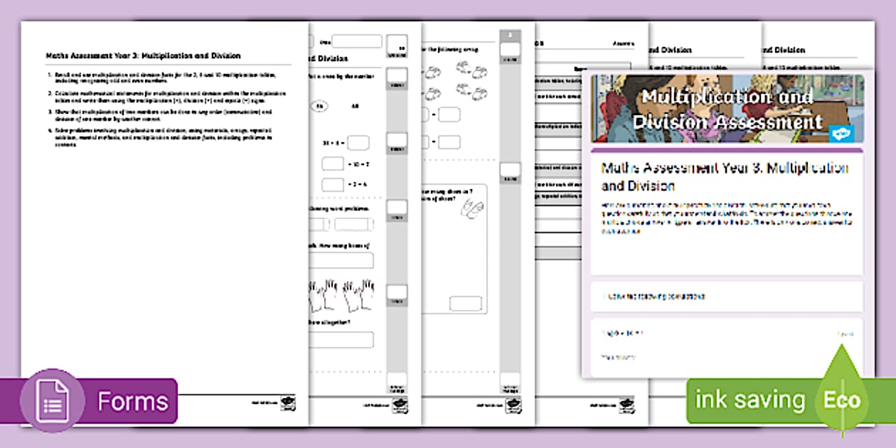Editable Maths Assessment Year 3: Multiplication and Division