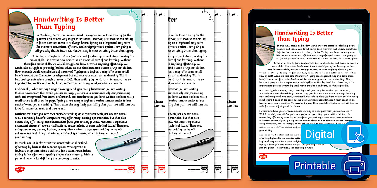 Sixth Grade Persuasive Writing Comprehension - Handwriting