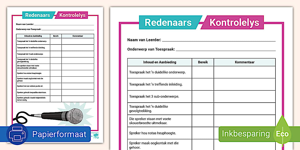 Redenaars Kontrolelys (teacher made) - Twinkl