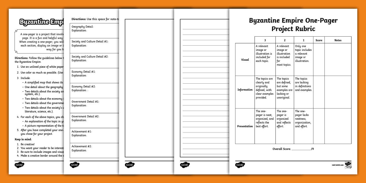 Byzantine Empire One-Pager Project for 6th-8th Grade