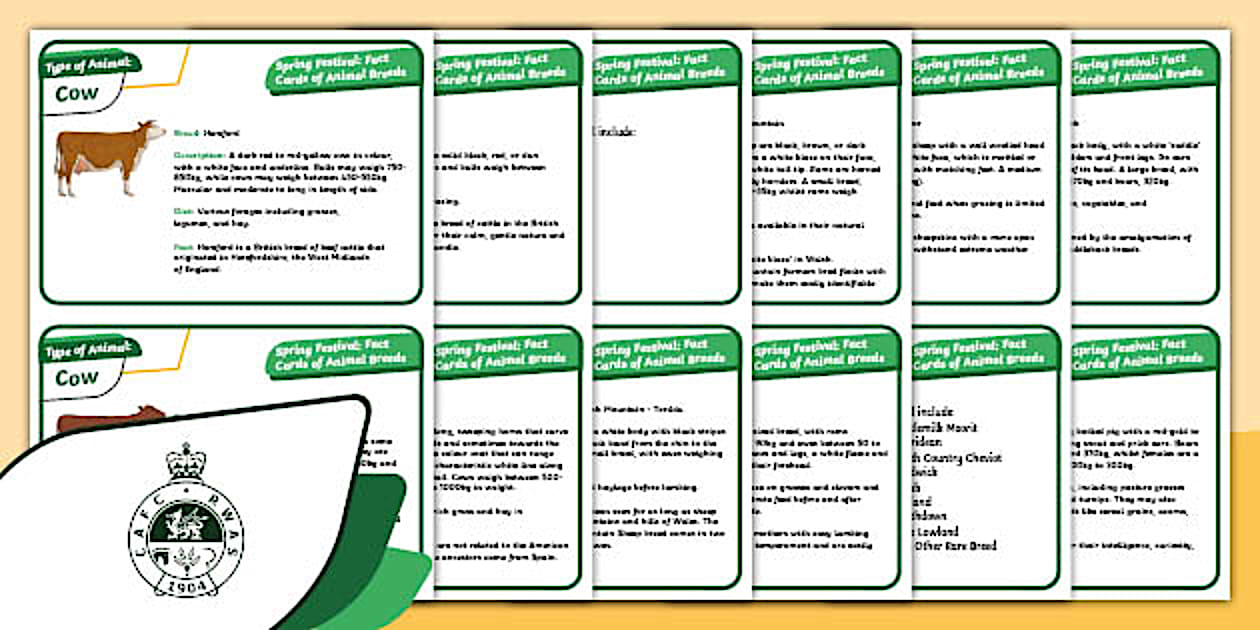 Spring Festival: Fact Cards of Animal Breeds - Twinkl
