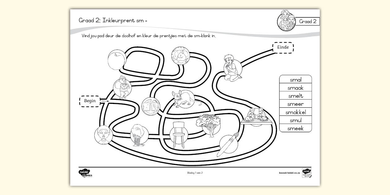 Graad 2 Klanke Inkleurprent sm (Teacher-Made) - Twinkl