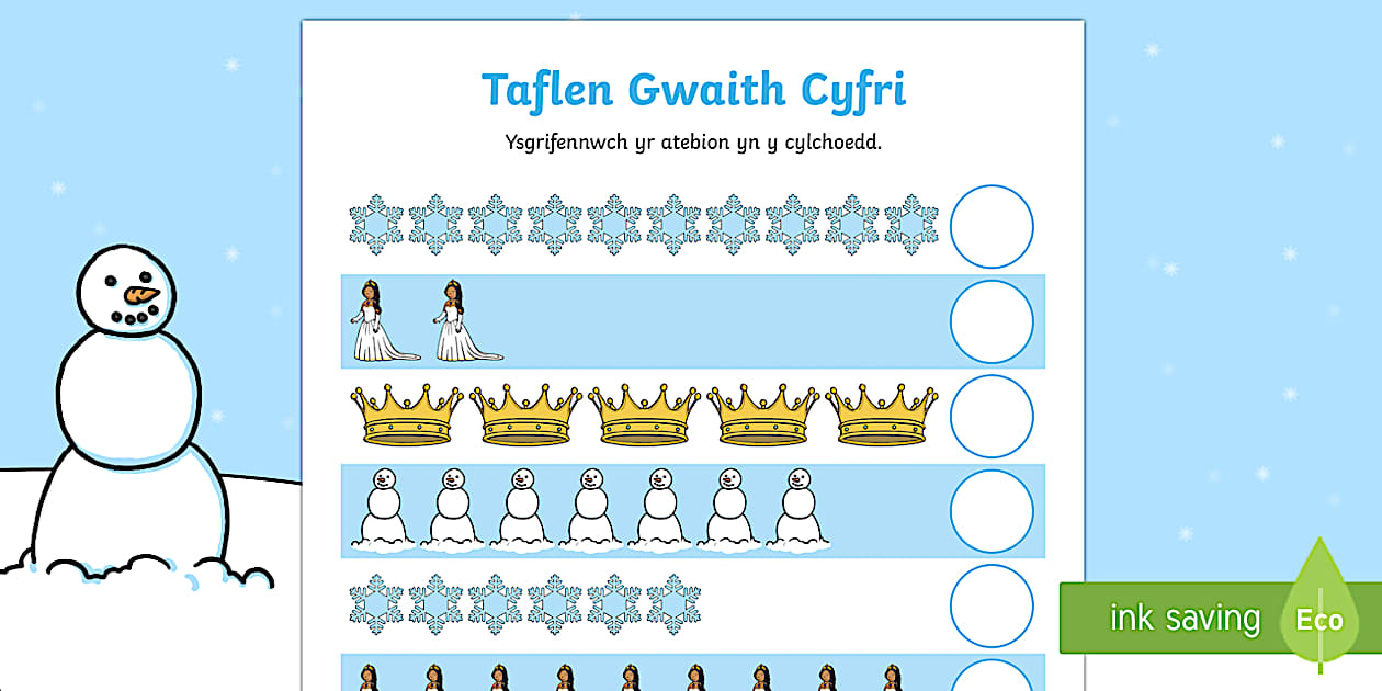 Taflen Gyfri Tylwyth Teg y Gaeaf (teacher made) - Twinkl