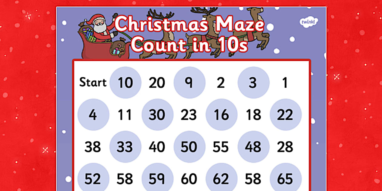 Christmas Counting in 10s Maze Activity (teacher made)