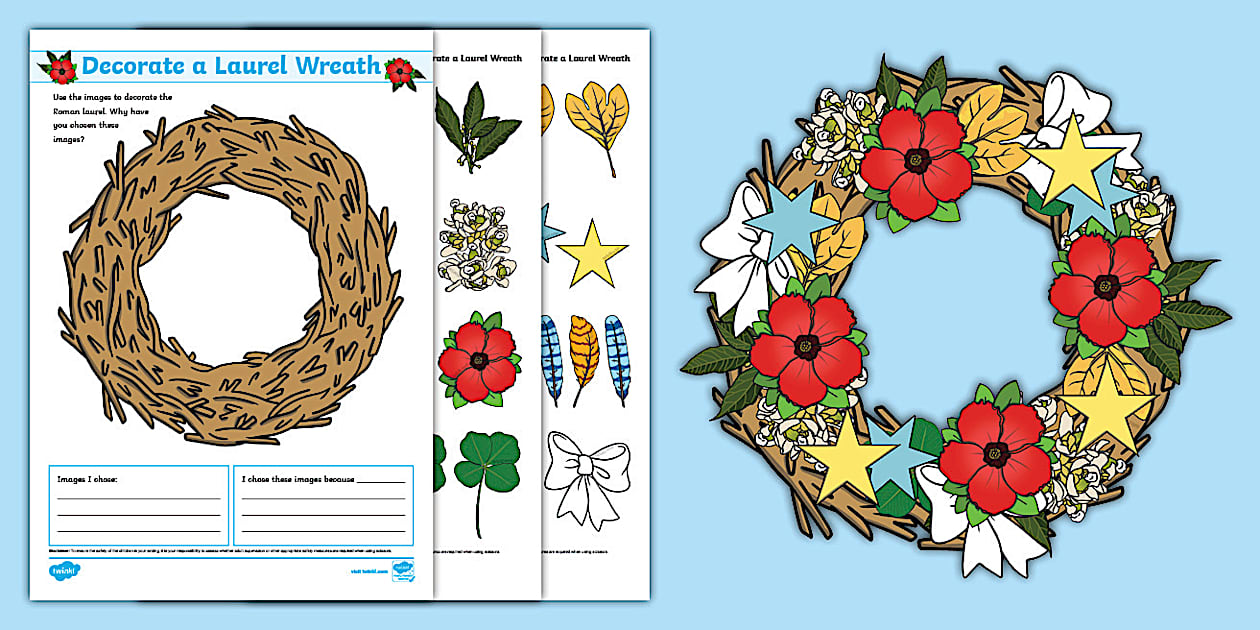 Decorate a Laurel Wreath Worksheet (teacher made) - Twinkl