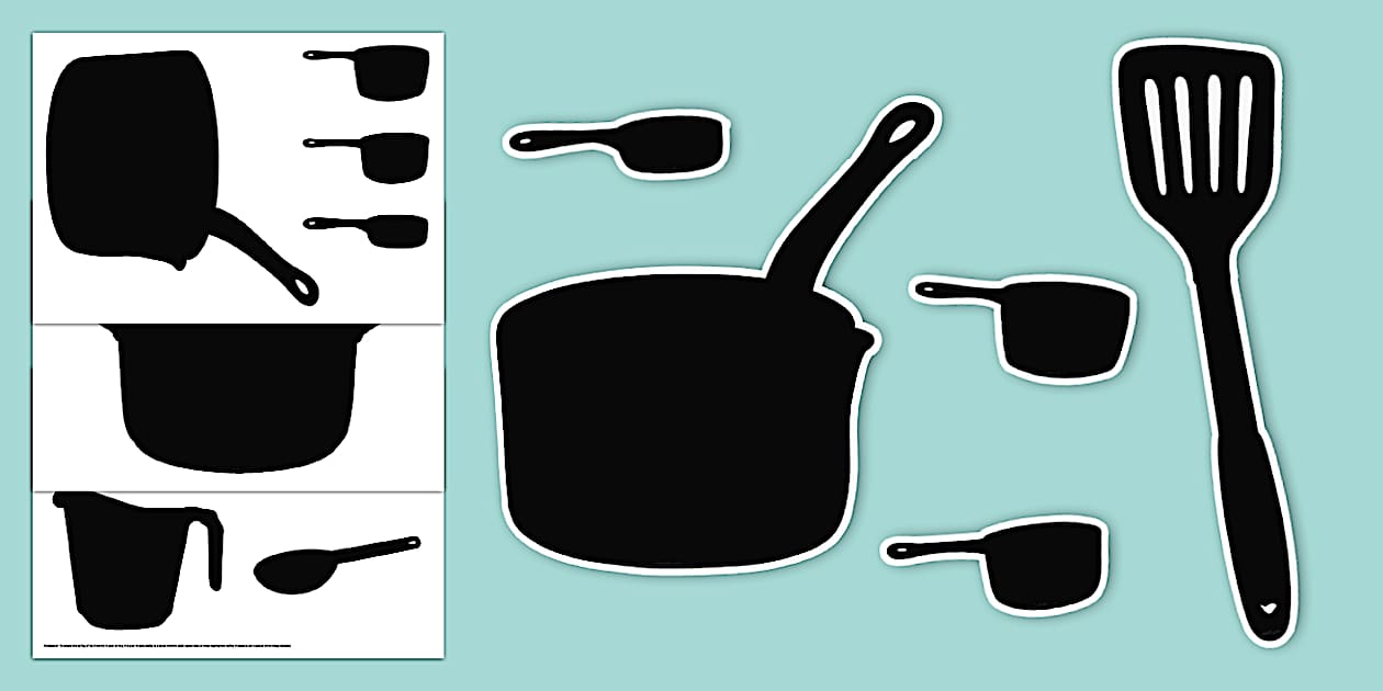 Cooking Utensils Silhouette Cut-Outs (teacher made) - Twinkl