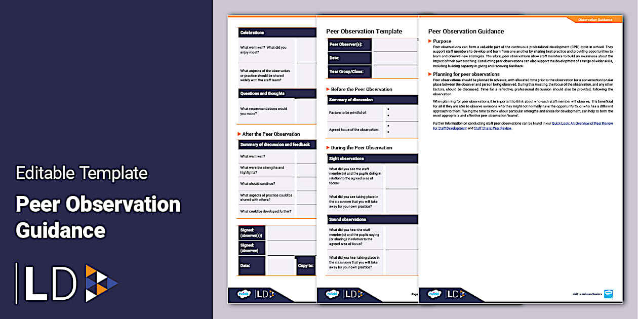 Staff Peer Observation Guidance and Template - SLT - Twinkl