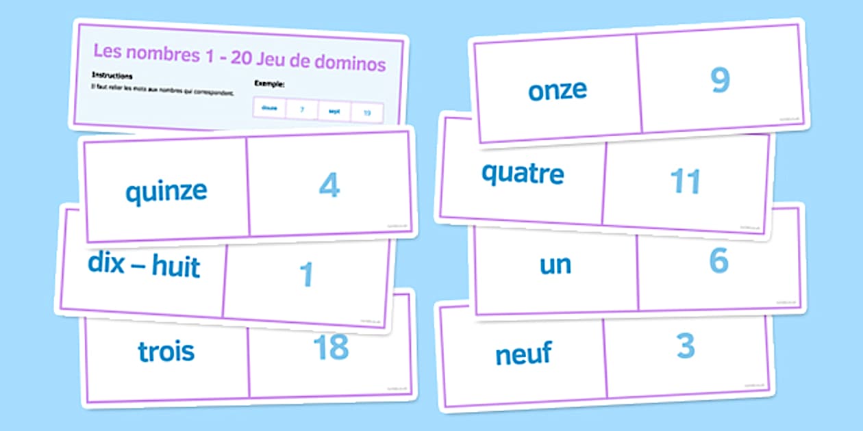Numbers 1-20 Dominoes French - maths count game match pair work
