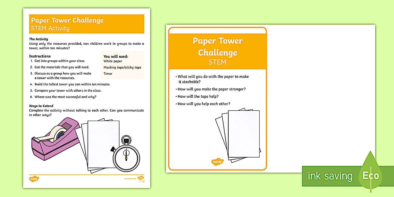 Paper Tower STEM Activity and Prompt Card Pack - Twinkl