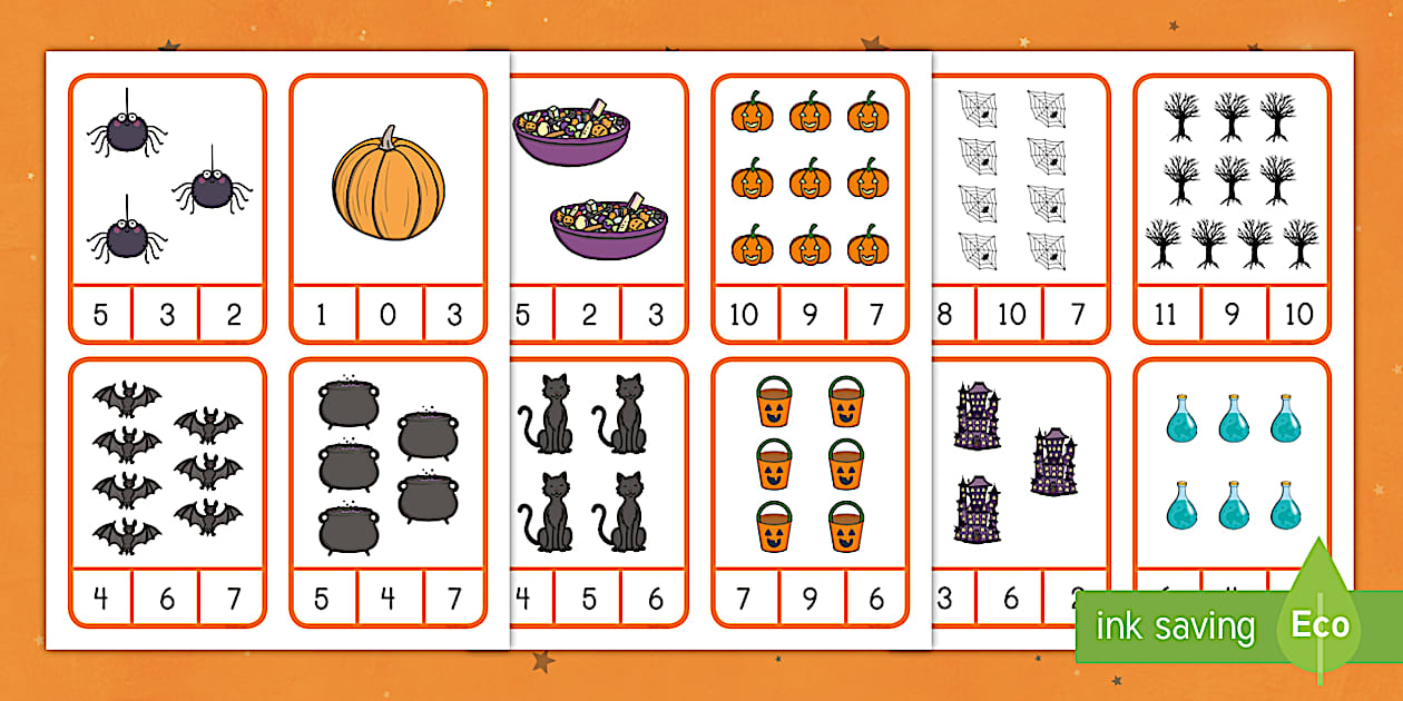 Halloween Counting to 10 Clip Cards (teacher made) - Twinkl