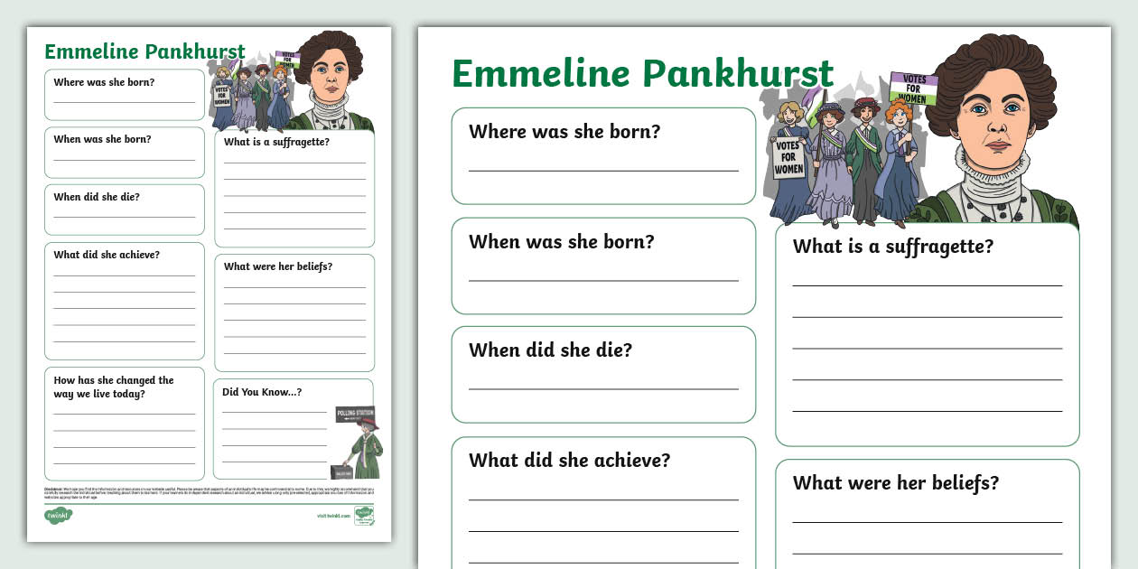 Emmeline Pankhurst Fact File Template (Teacher-Made)