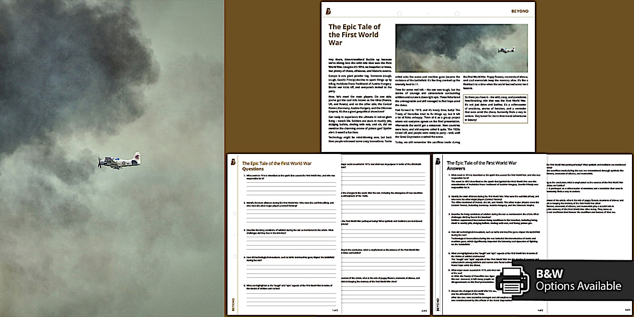 The Epic Tale of the First World War Reading Comprehension