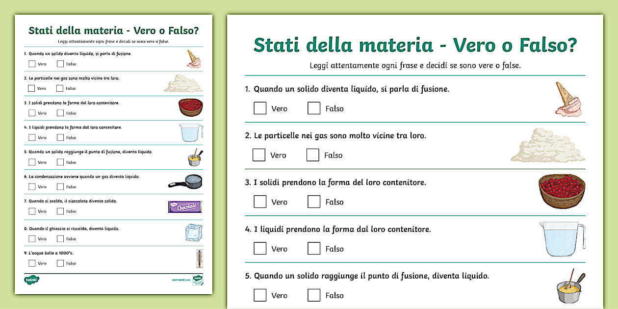 Stati della materia: vero o falso? - Twinkl