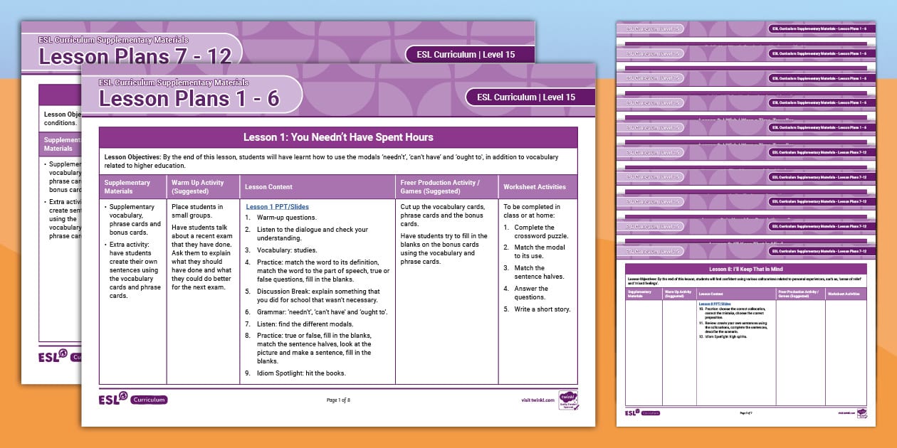 ESL Curriculum Level 15 Lesson Plans