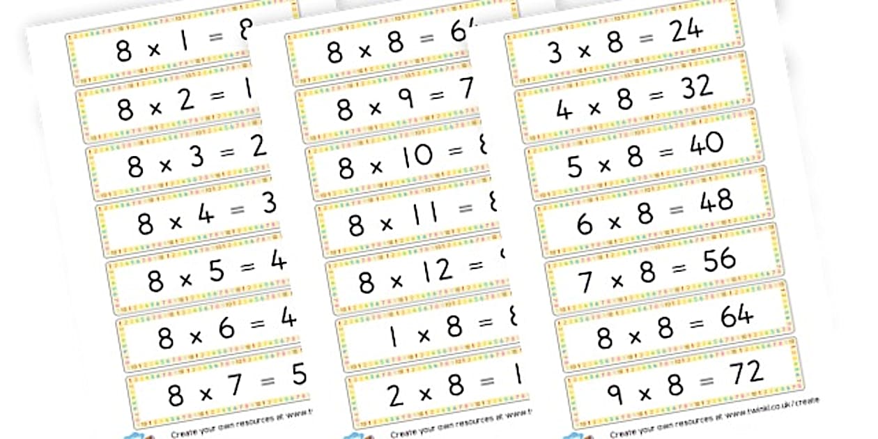 8 x Table Teach Me Tell Me Cards - Calculations Times Tables Primary ...
