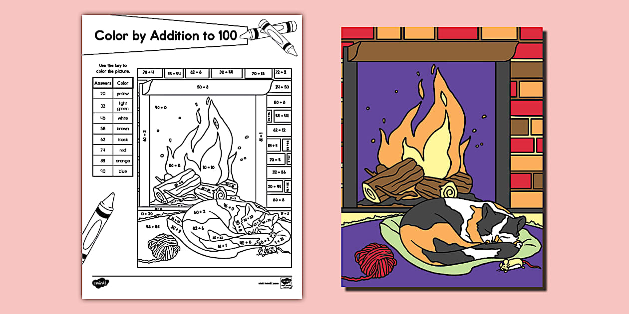 Color by Addition to 100 Worksheet (teacher made) - Twinkl