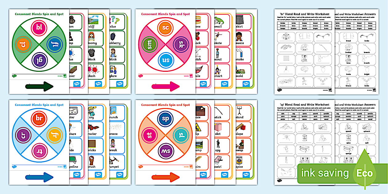 Consonant Blends Spinner Games Illustrated Pack - Twinkl