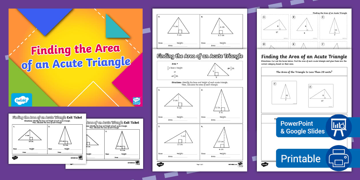 Sixth Grade Finding the Area of an Acute Triangle Pack