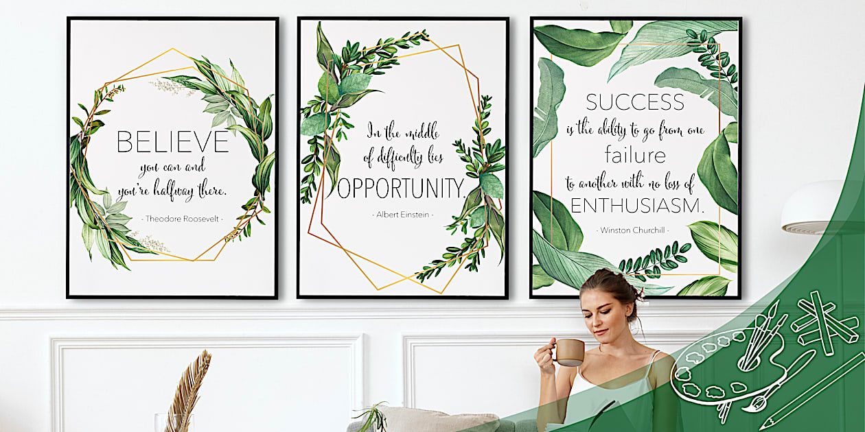 Growth Mindset Inspirational Quotes Botanical Posters Pack