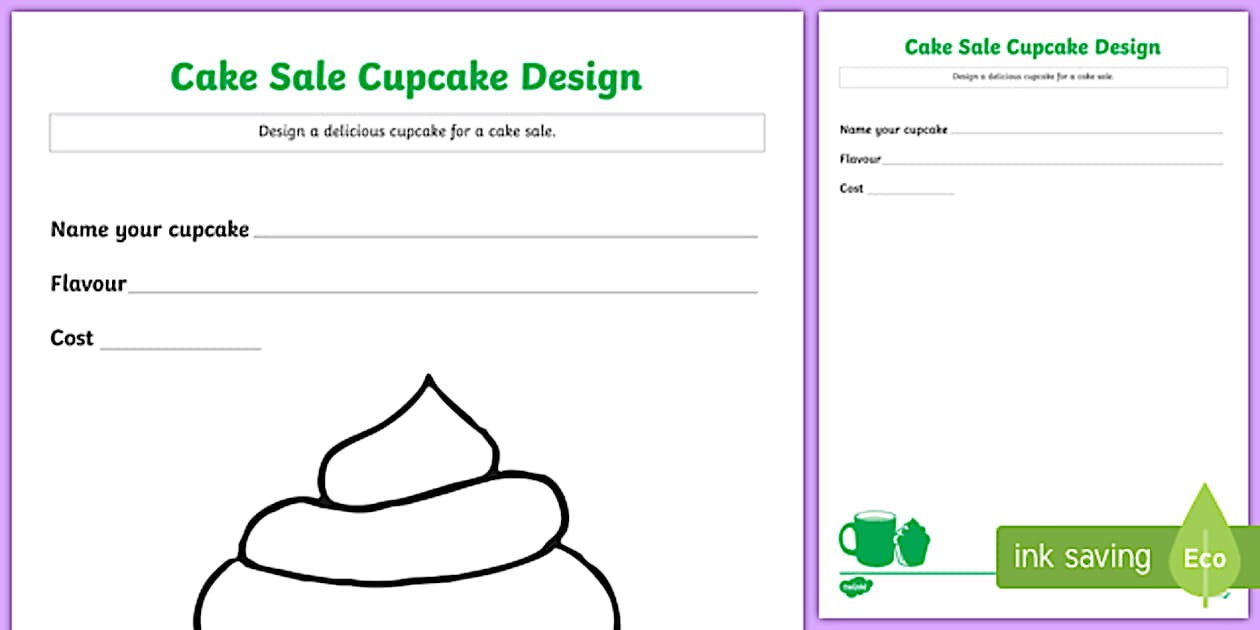 Editable Cake Sale Cupcake Design Worksheet (teacher made)