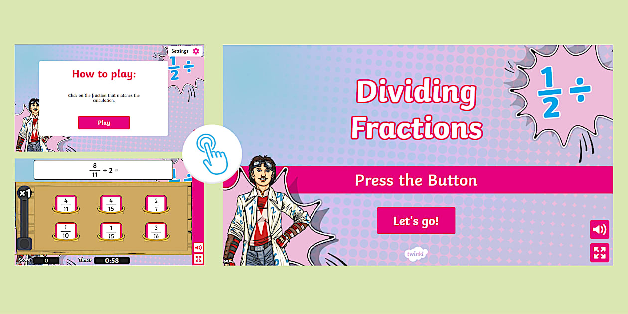 👉 Dividing Fractions Press the Button Game - KS2 Revision