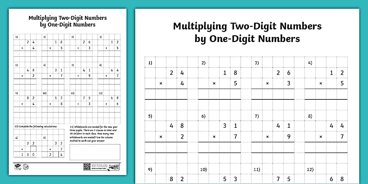 Editable Multiplying 2-Digit Numbers by 1-Digit Numbers Worksheets