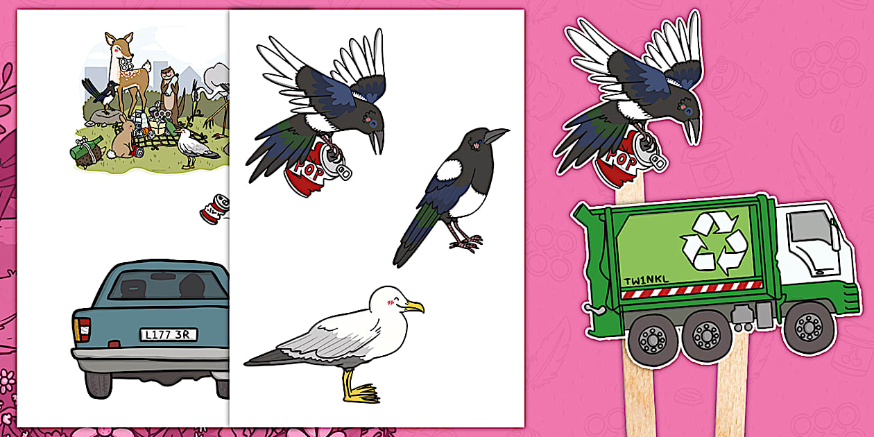 The Messy Magpie Stick Puppets (teacher made) - Twinkl